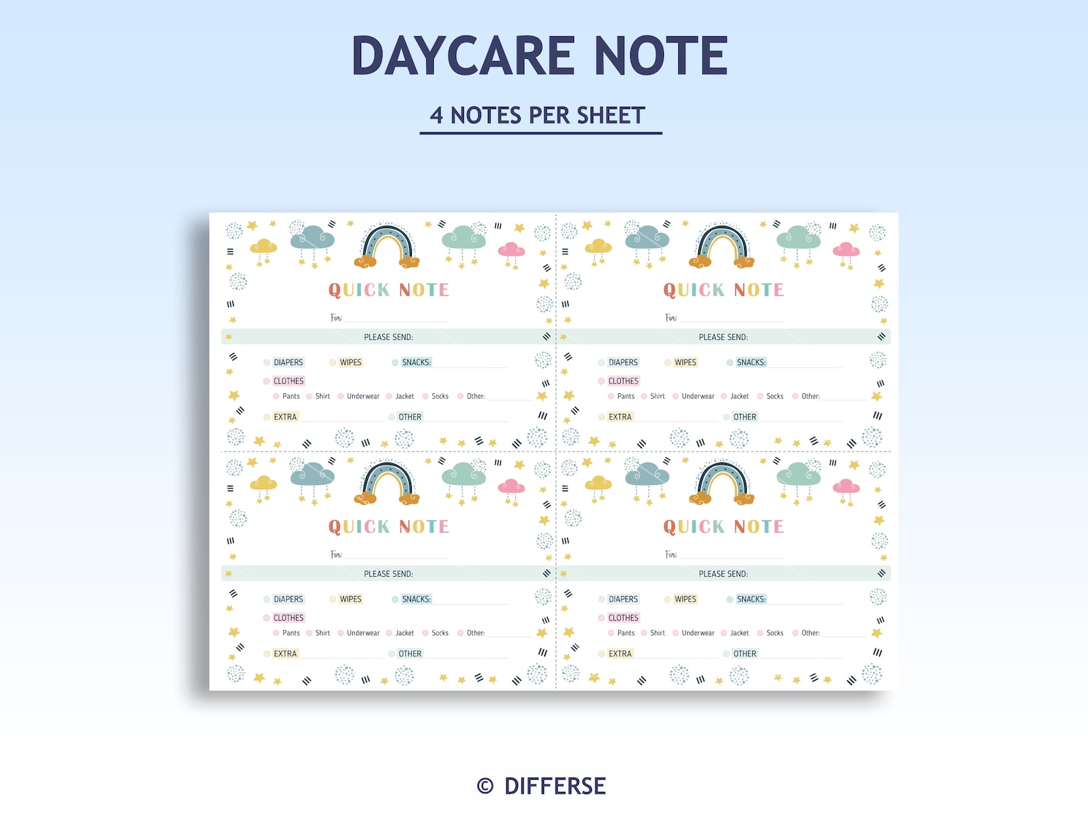 Daycare Note | Quick Note | Parent Communication | Home Daycare Form ...