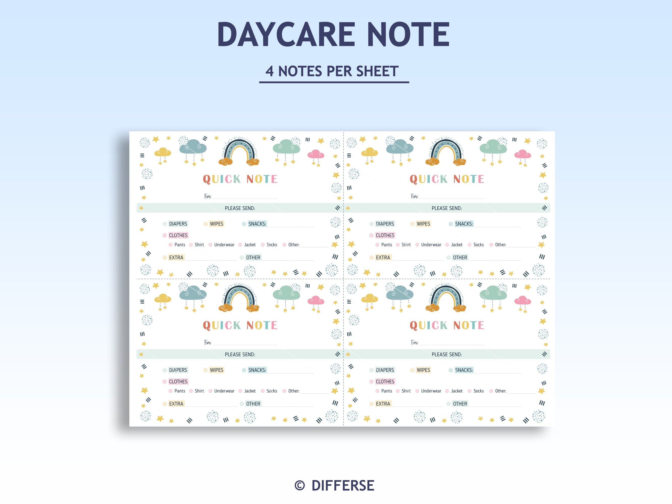 Daycare Note | Quick Note | Parent Communication | Home Daycare Form ...