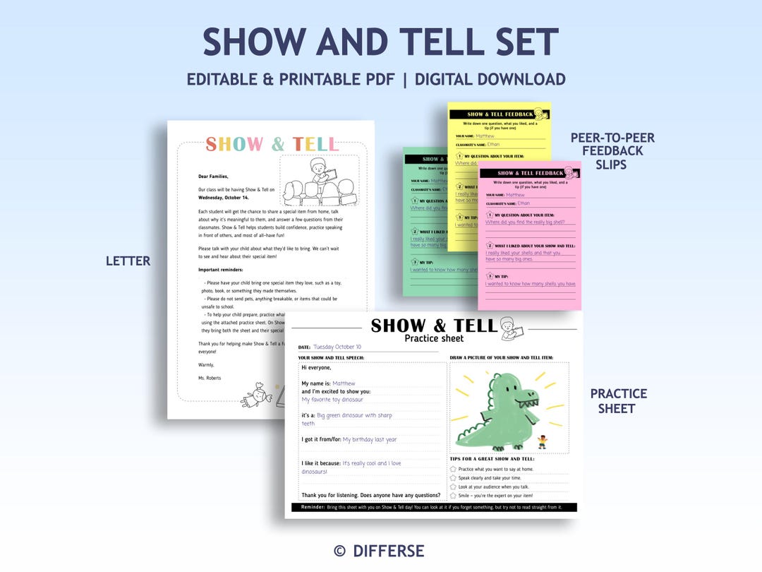 Editable Show and Tell Set With Parent Letter, Practice Sheet, Peer ...