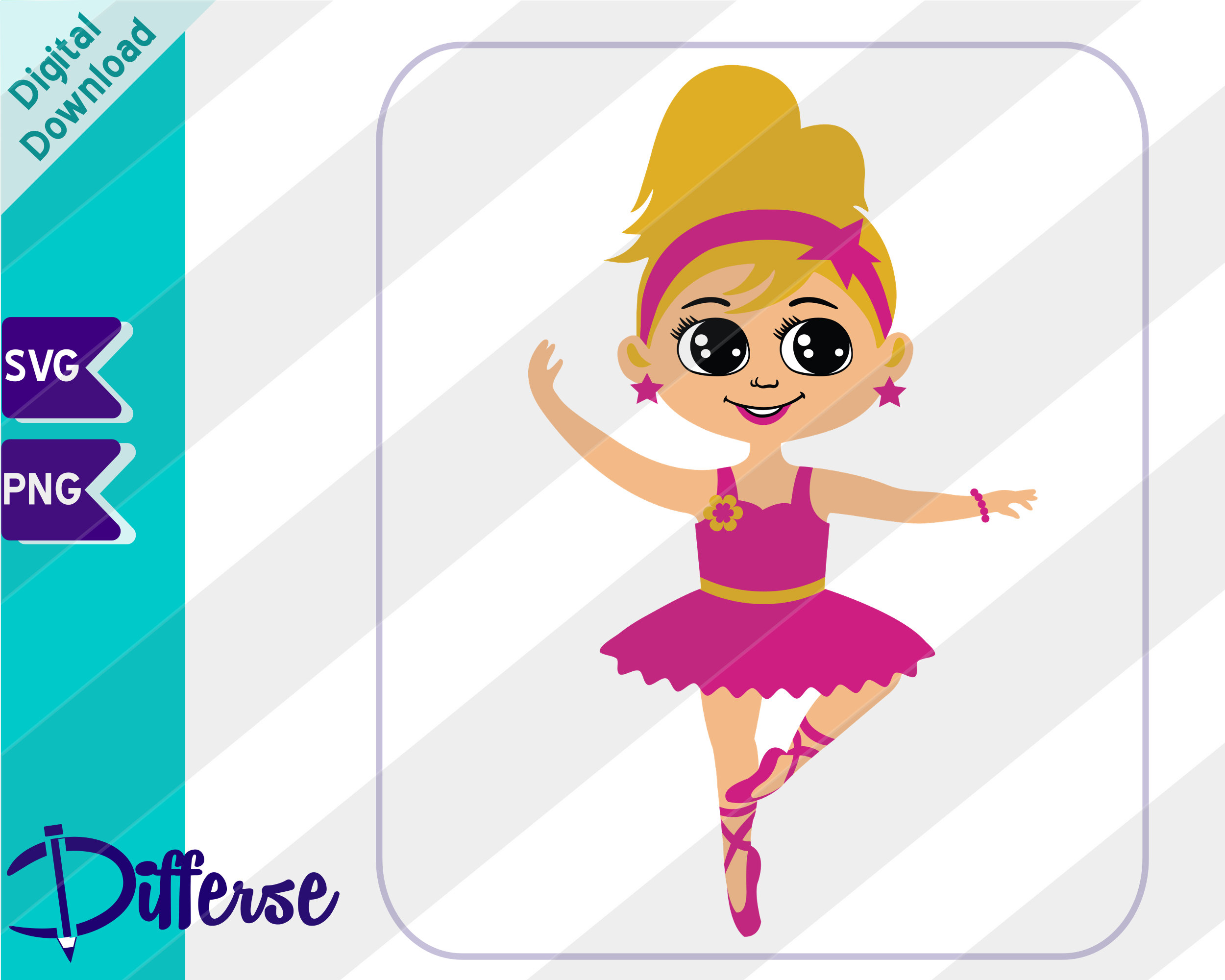 Little Ballerina With Ponytail | SVG Cut File & PNG | Ballerina SVG ...