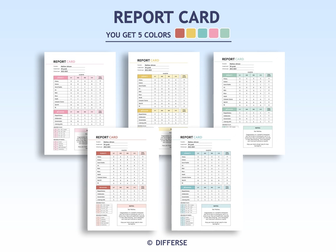 Homeschool Report Card | Grade Card Template | Editable Report Card ...
