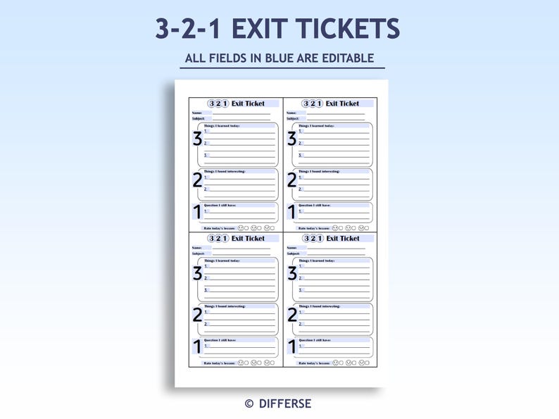 3 2 1 Exit Ticket | Exit Ticket Template | Exit Slips | Student ...