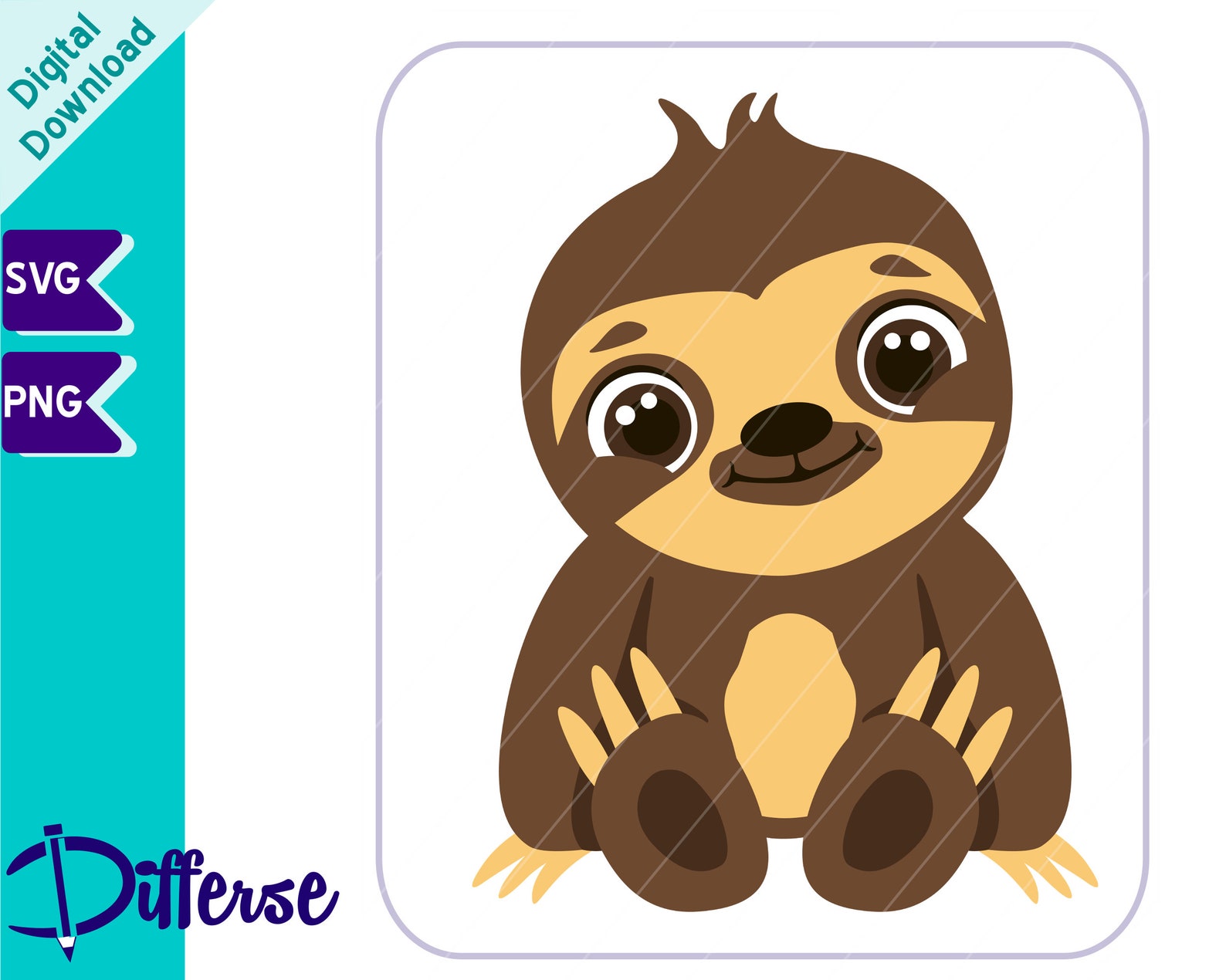 Cute Baby Sloth SVG SVG Cut File & PNG Sloth Svg Baby - Etsy