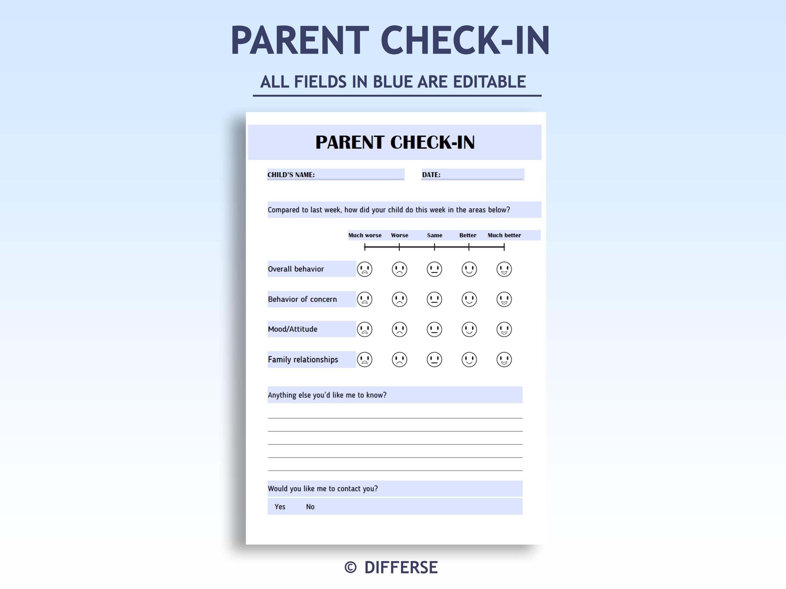 Behavior Report for Parents | Parent Check-in Form | Therapy Tool ...