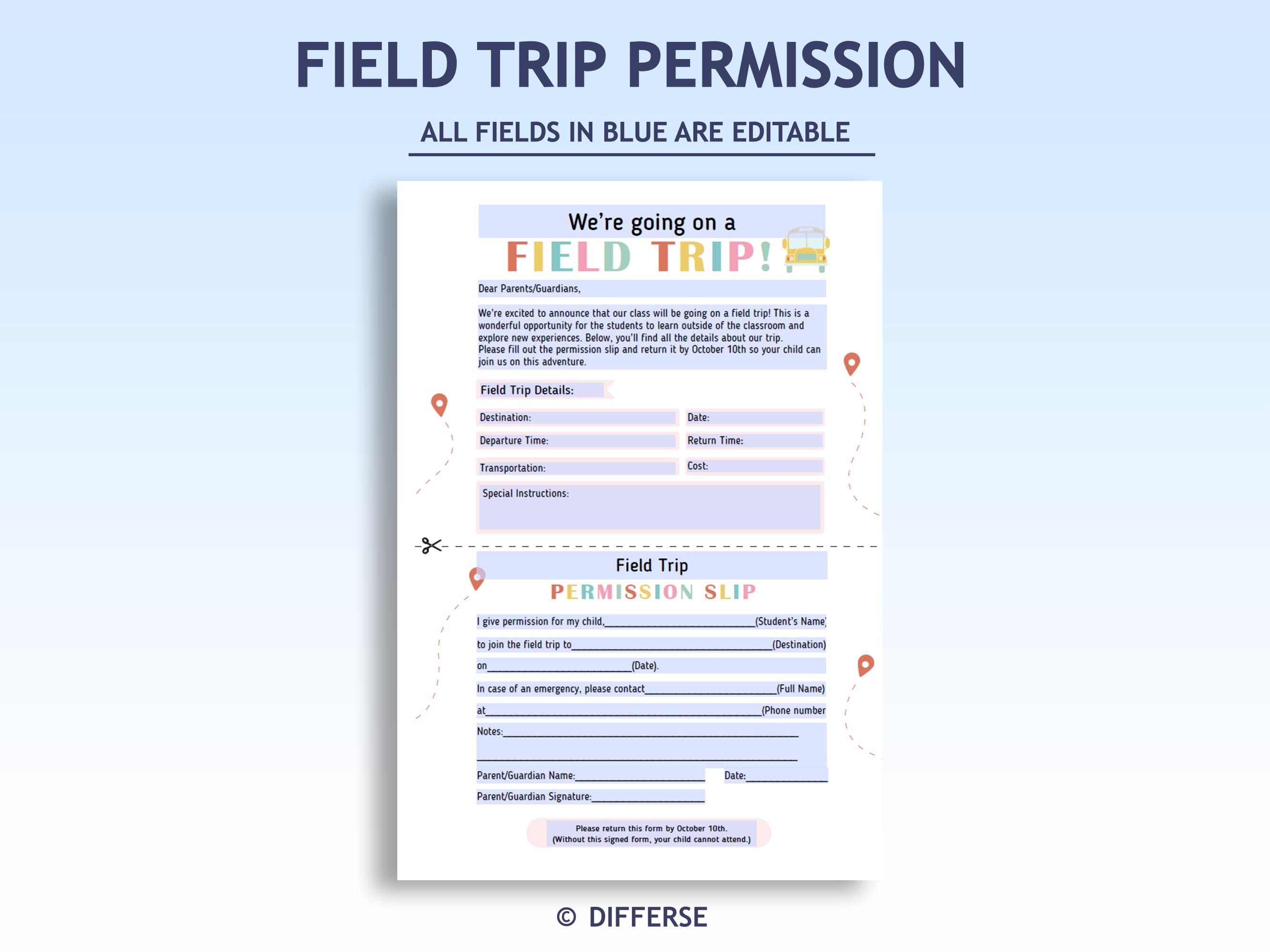Editable Field Trip Permission Slip | Field Trip Form | Field Trip ...