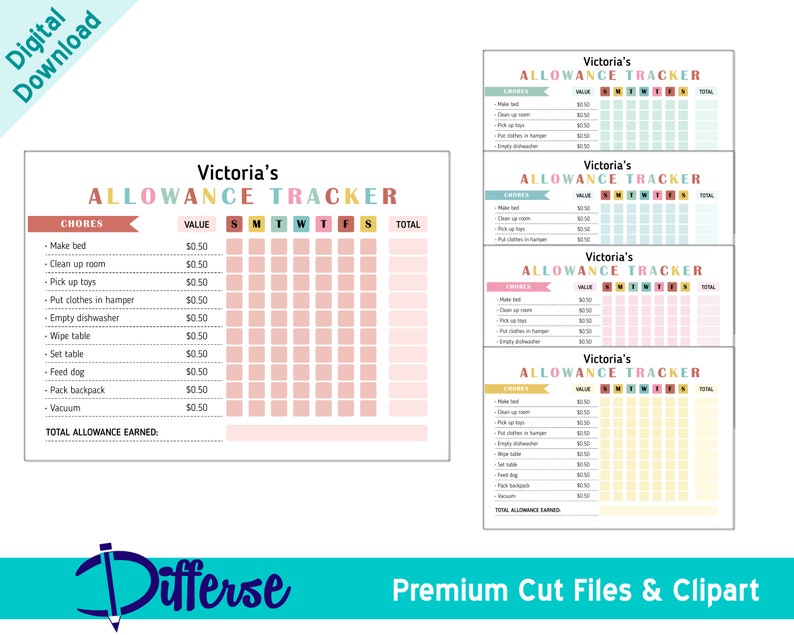 Editable Allowance Chart for Kids Allowance Tracker - Etsy