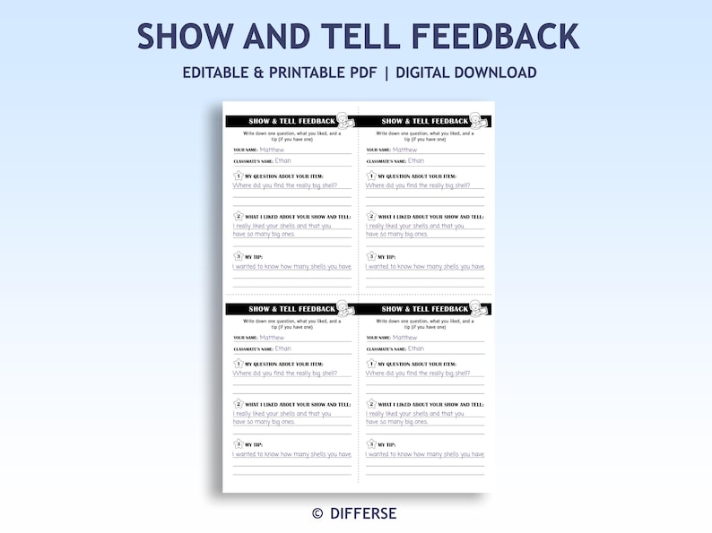 Editable Show and Tell Set With Parent Letter, Practice Sheet, Peer ...