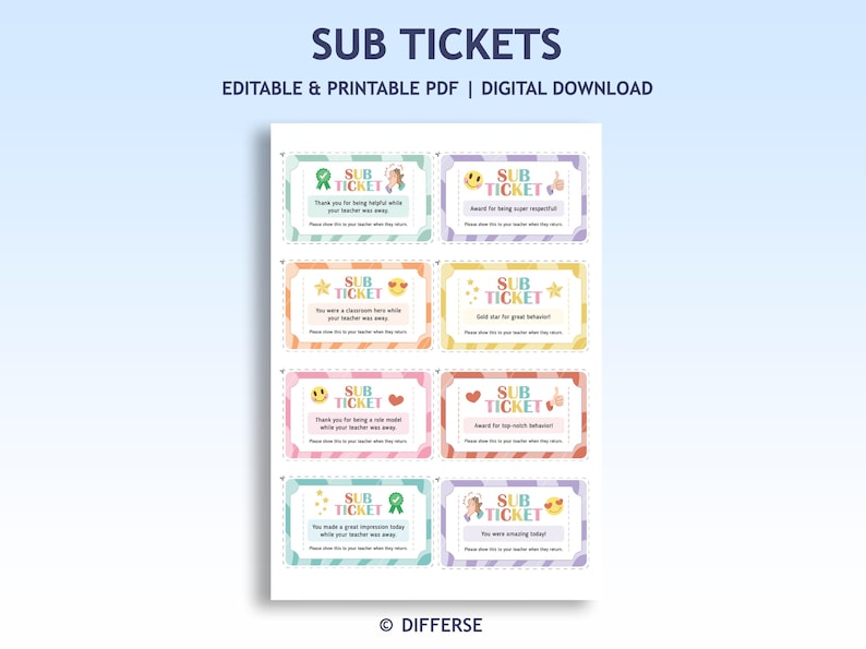 Sub Tickets | Substitute Tickets | Substitute Teacher Reward | Behavior ...