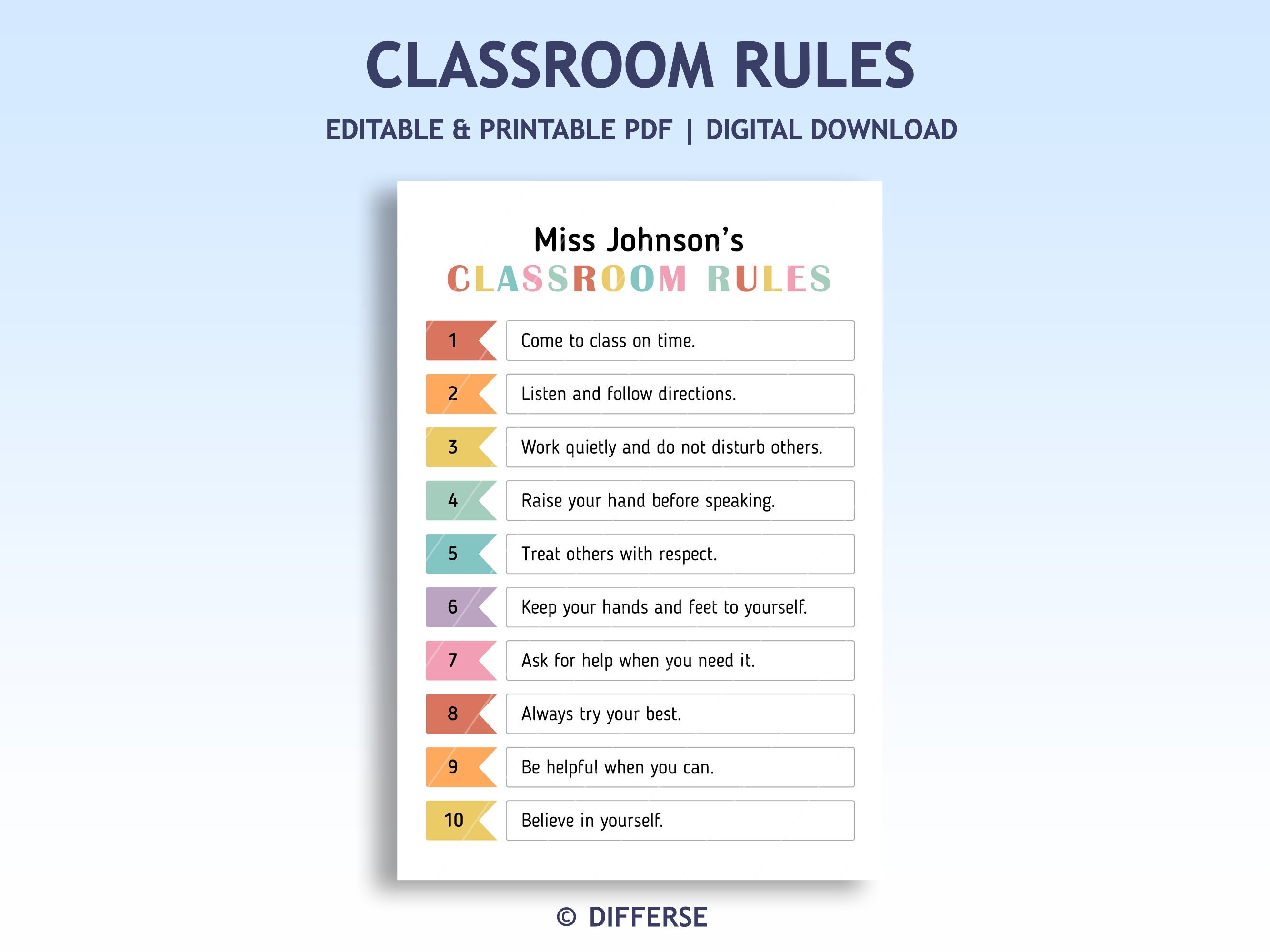 Règles de la classe | Règles de classe | Panneau de règles de classe ...