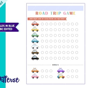 Printable Road Trip Game Car Games Counting Colored Cars Car Color ...