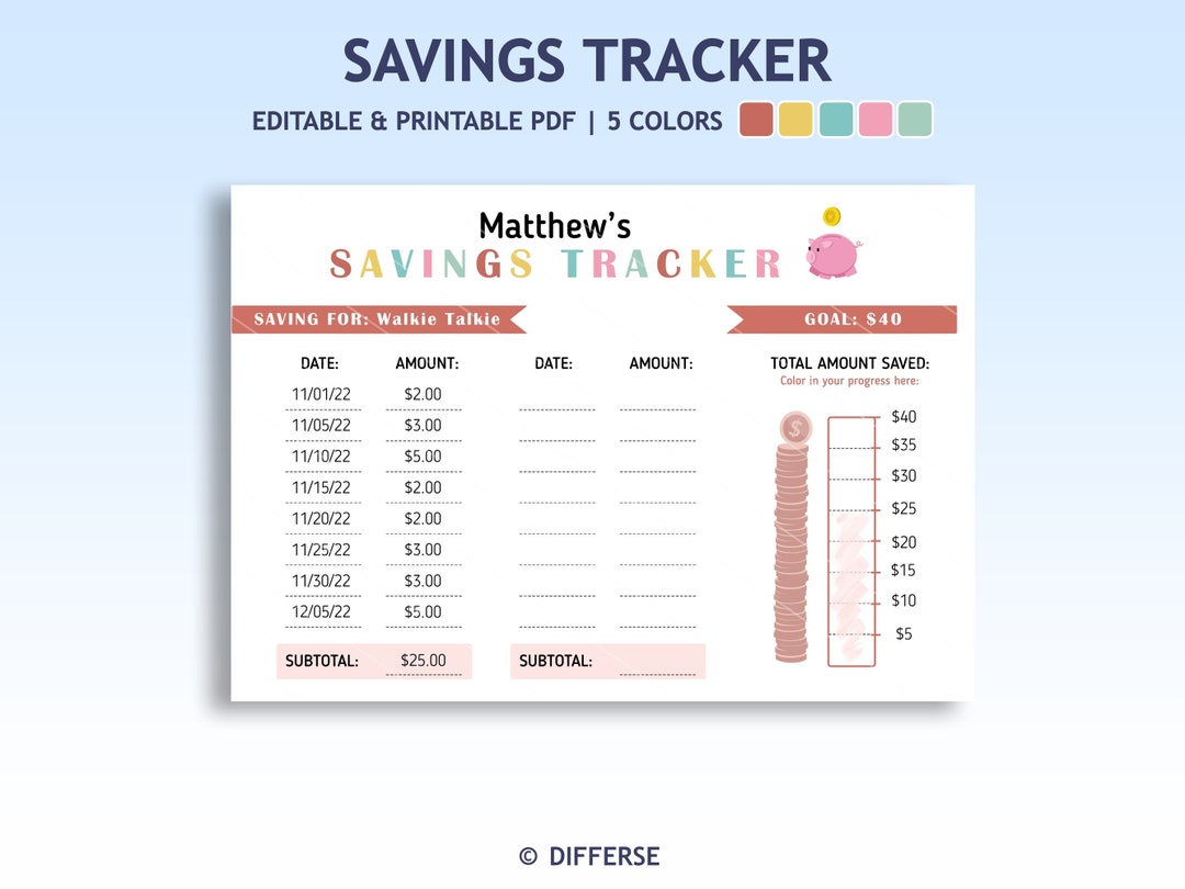 Kids Savings Tracker | Kids Savings Challenge | Savings Planner | Money ...