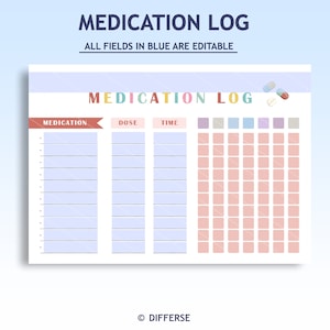 Daily Medication Log | Medication Tracker | Supplement Tracker ...
