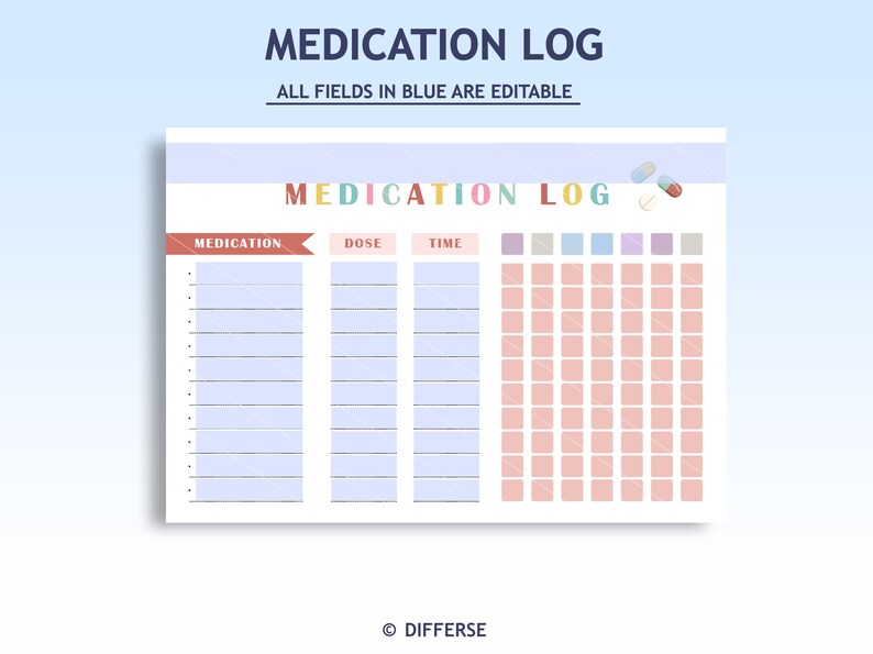 Daily Medication Log | Medication Tracker | Supplement Tracker ...