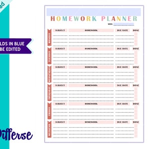 Printable Homework Planner Homework Chart Homework Tracker Homeschool ...