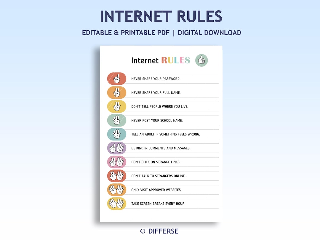 Internet Rules for Kids | Editable Online Safety Poster | Printable ...