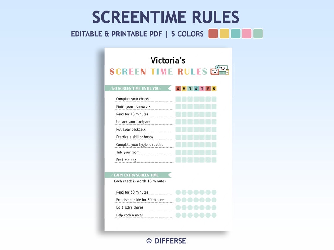 Screen Time Rules Screen Time Checklist Screen Time Chart Screen Time ...