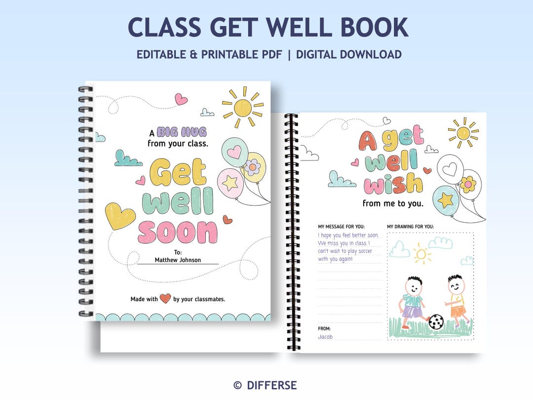 Get Well Soon Class Book | Classroom Get Well Soon Cards | Sick Student ...