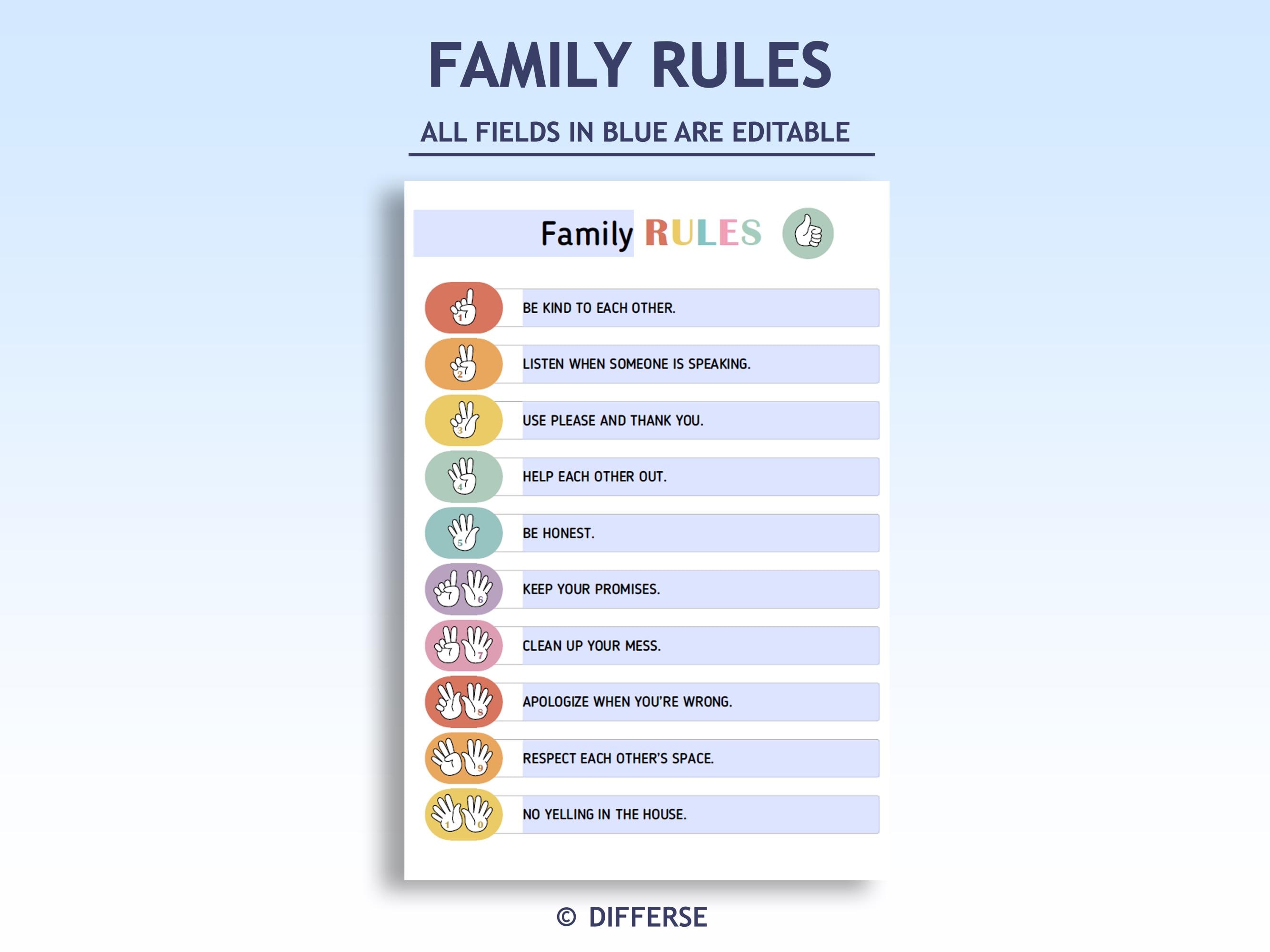 Family Rules for Kids | Editable House Rules Chart | Printable Family ...