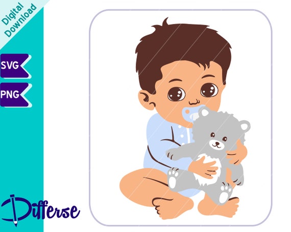 Cute Baby Boy With Teddy Bear SVG Cut File & PNG Baby Boy - Etsy