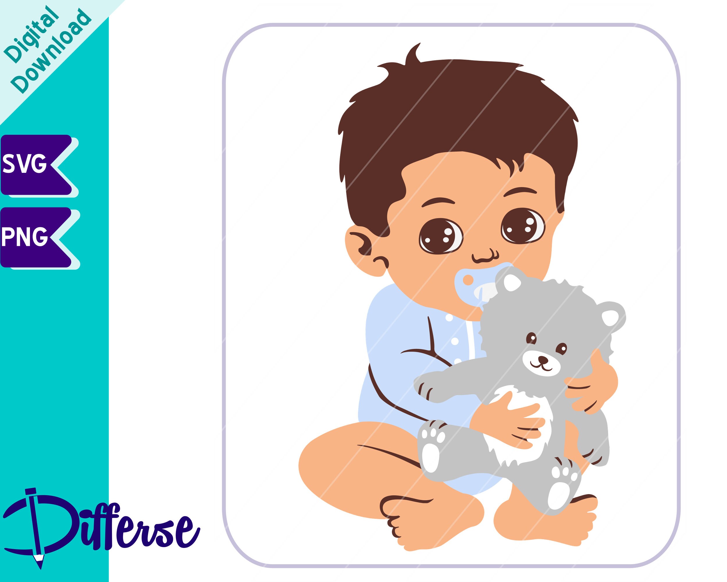 Cute Baby Boy With Teddy Bear SVG Cut File & PNG Baby Boy - Etsy