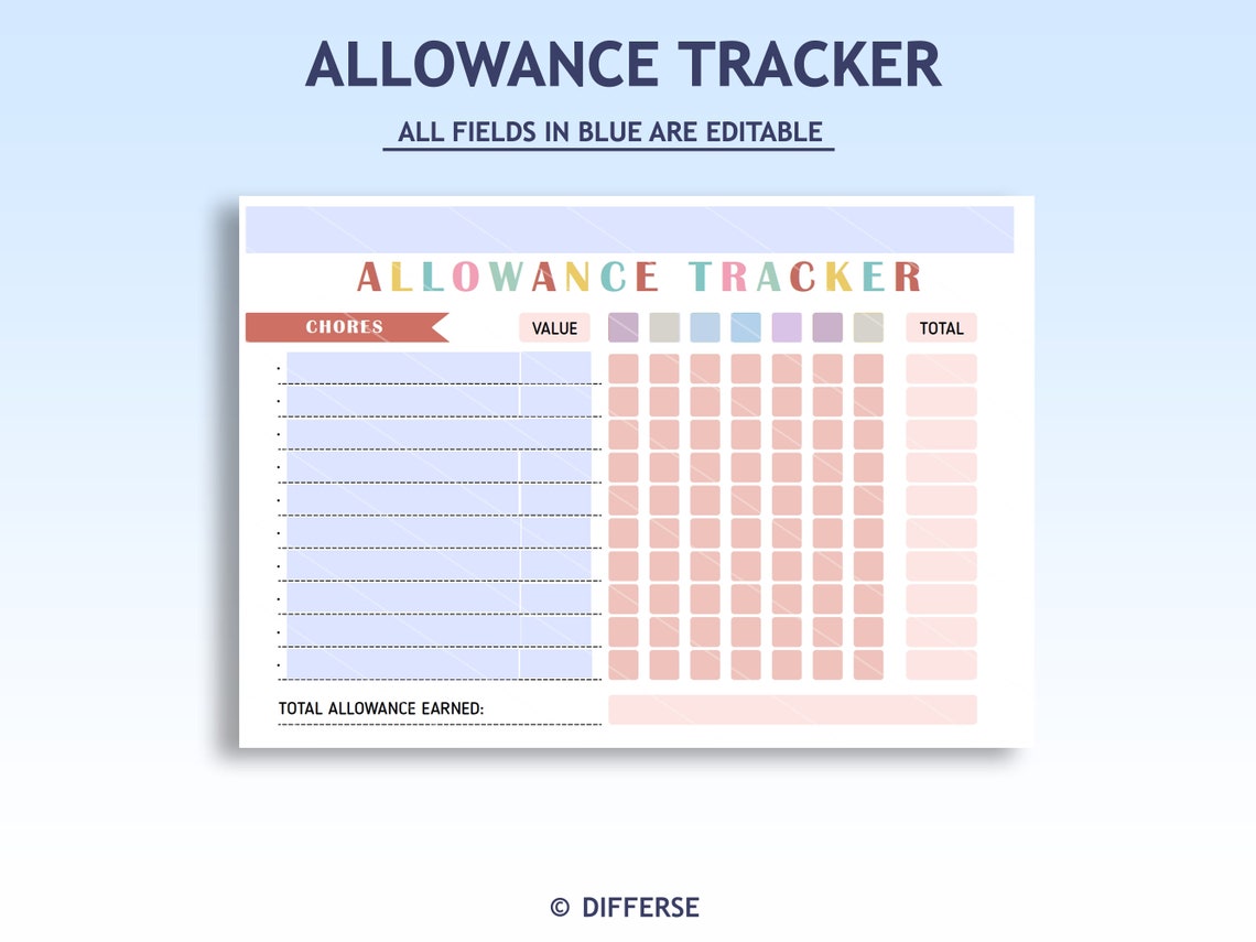 Editable Allowance Chart for Kids | Allowance Tracker | Editable Chore ...