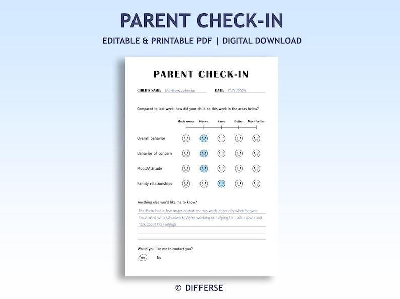 Behavior Report for Parents | Parent Check-in Form | Therapy Tool ...