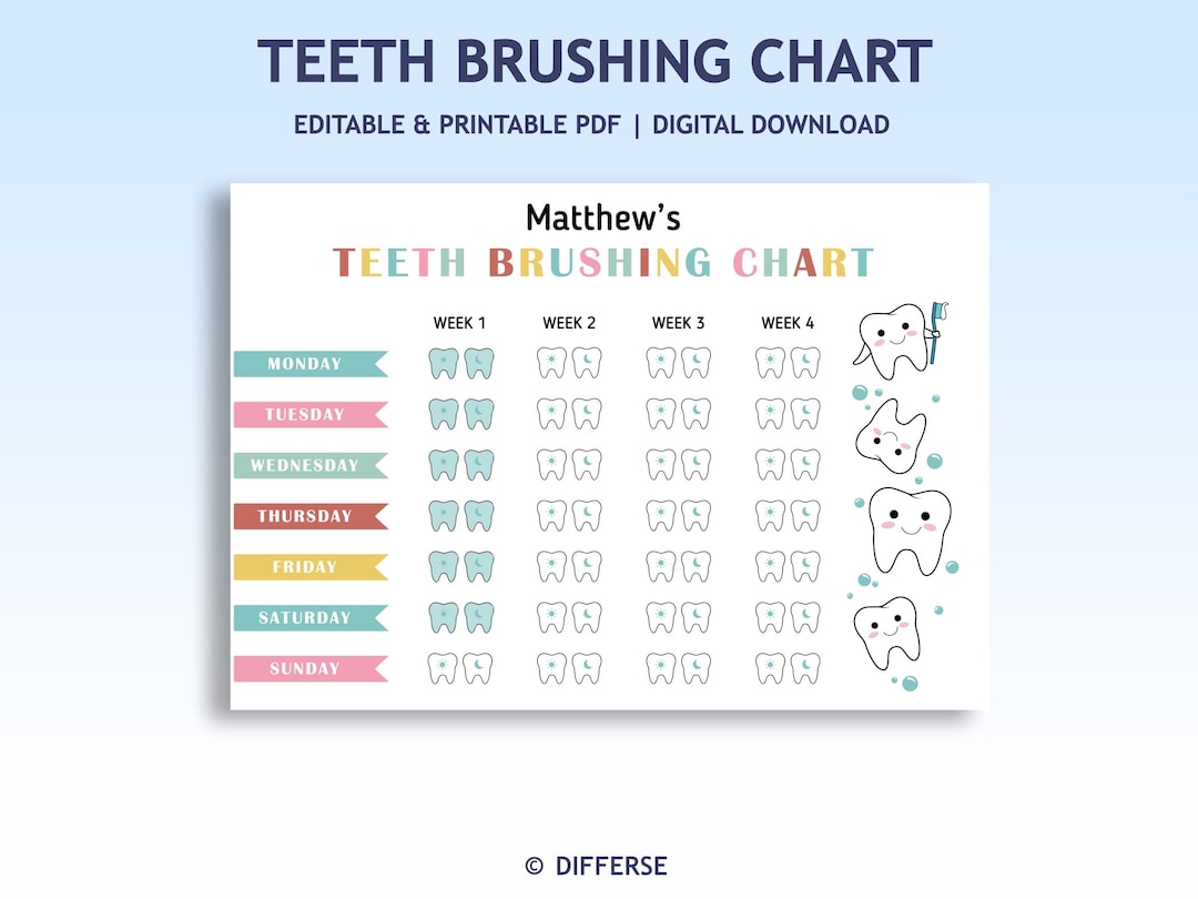 Teeth Brushing Chart | Brush Your Teeth | Tooth Chart | Brush Teeth ...
