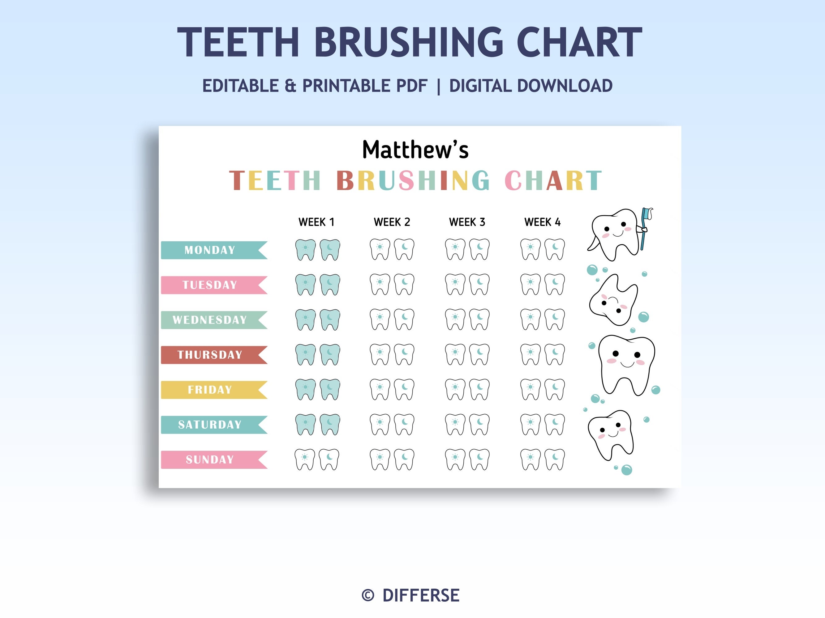 Teeth Brushing Chart | Brush Your Teeth | Tooth Chart | Brush Teeth ...