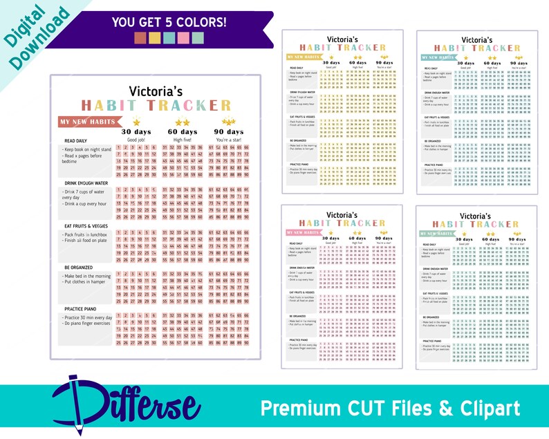 Editable Habit Tracker for Kids Habit Chart Cute Goal - Etsy
