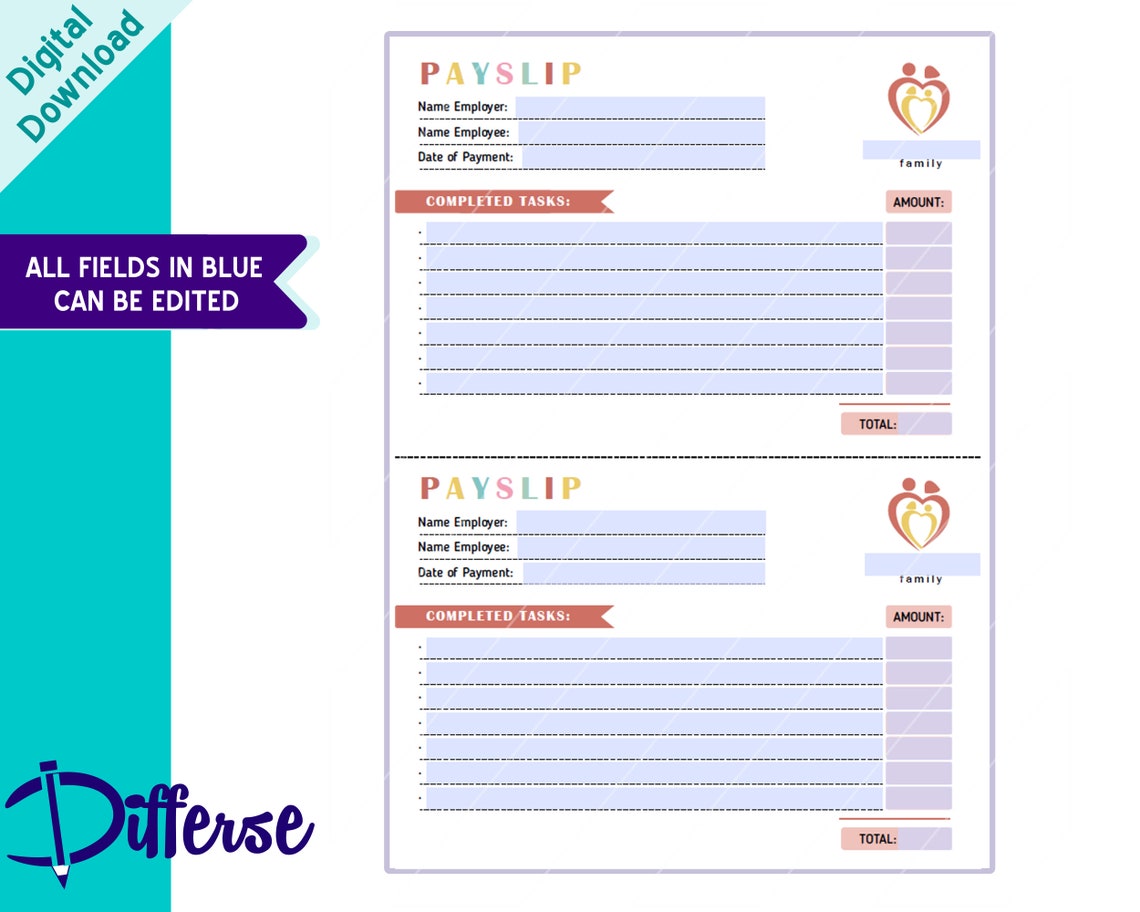 Editable Payslip for Kids Reward System for Kids Allowance - Etsy