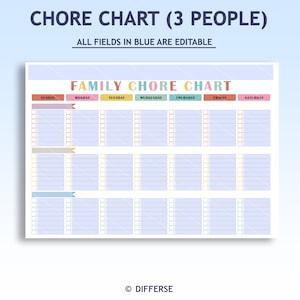 Chore Chart for 3 Kids | Family Chore Chart | Kids Chore Chart | Family ...