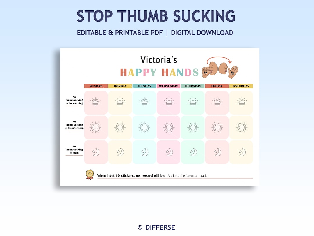 Thumb Sucking Reward Chart | No More Thumb Sucking | Quit Thumb Sucking ...