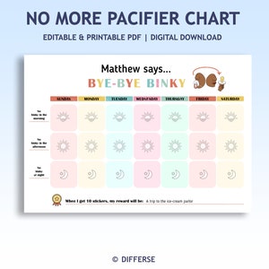 Pacifier Reward Chart | No More Pacifier Chart | No More Binky | No ...