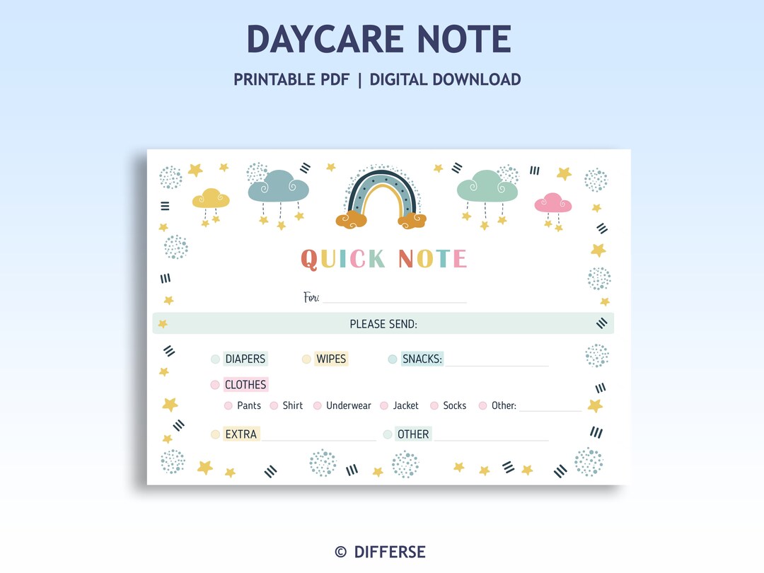 Daycare Note | Quick Note | Parent Communication | Home Daycare Form ...