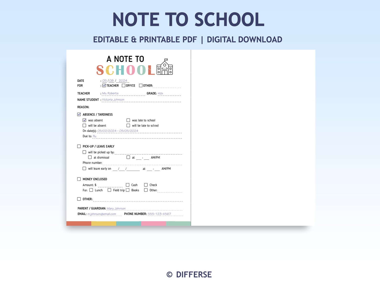 Note to School Template | School Note From Home | Excuse Note | Note ...