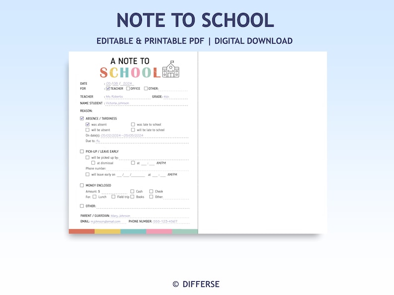 Note to School Template | School Note From Home | Excuse Note | Note ...