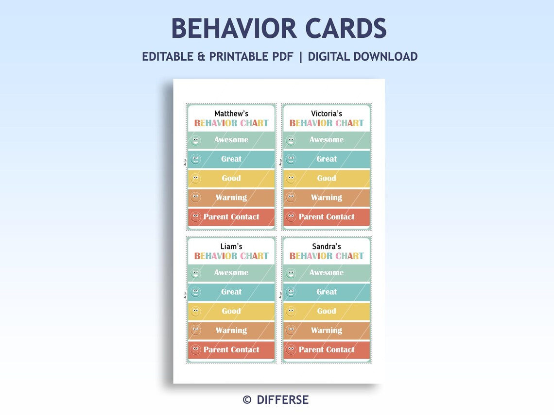 Classroom Behavior Chart | Behavior Card | Behavior Tracker ...