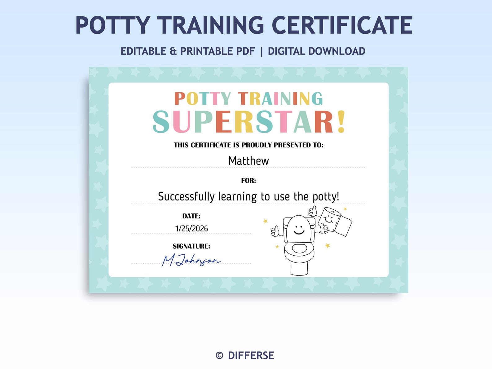 Editable Potty Training Certificate | Potty Training Award | Potty ...