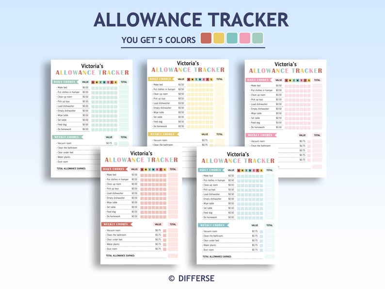 Allowance Tracker for Kids | Allowance Chart | Kids Responsibility ...