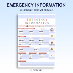 Emergency Information Sheet | Babysitter Information Sheet | Emergency ...