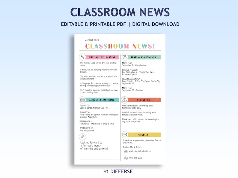 Editable Classroom Newsletter Template | Weekly or Monthly Classroom ...