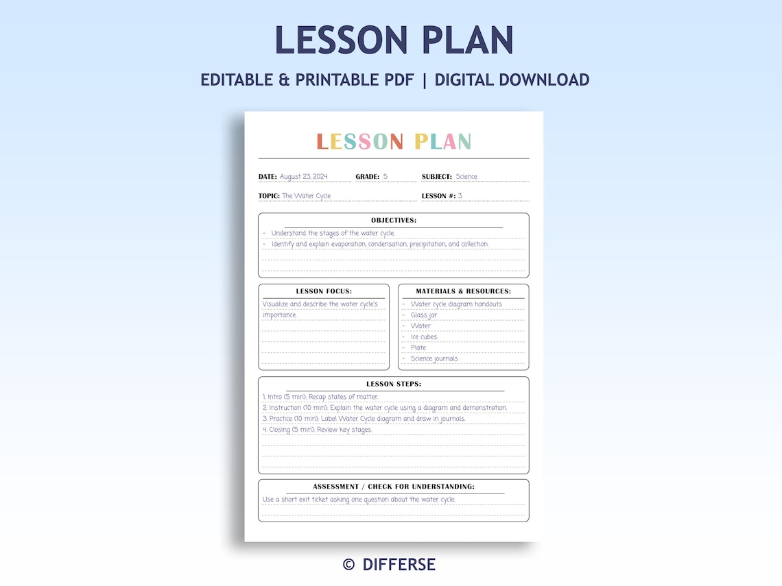 Editable Lesson Plan | Lesson Template | Daily Lesson Plan for School ...
