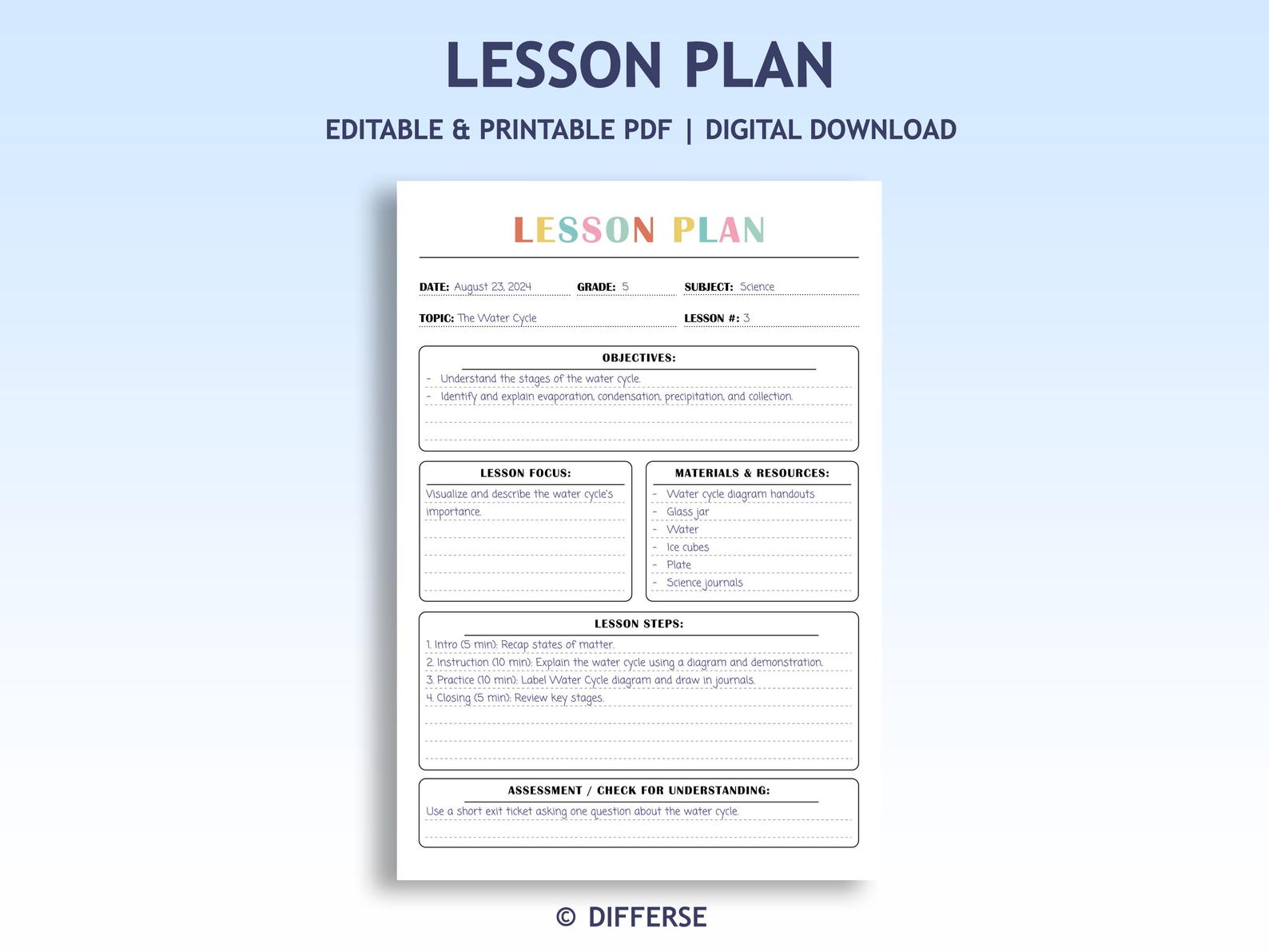 Editable Lesson Plan | Lesson Template | Daily Lesson Plan for School | Digital Lesson Planner ...