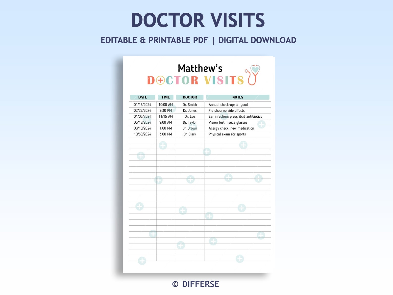 Kids Doctor Visits Template | Doctor Visit Notes | Doctor Tracker ...