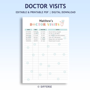 Kids Doctor Visits Template | Doctor Visit Notes | Doctor Tracker ...