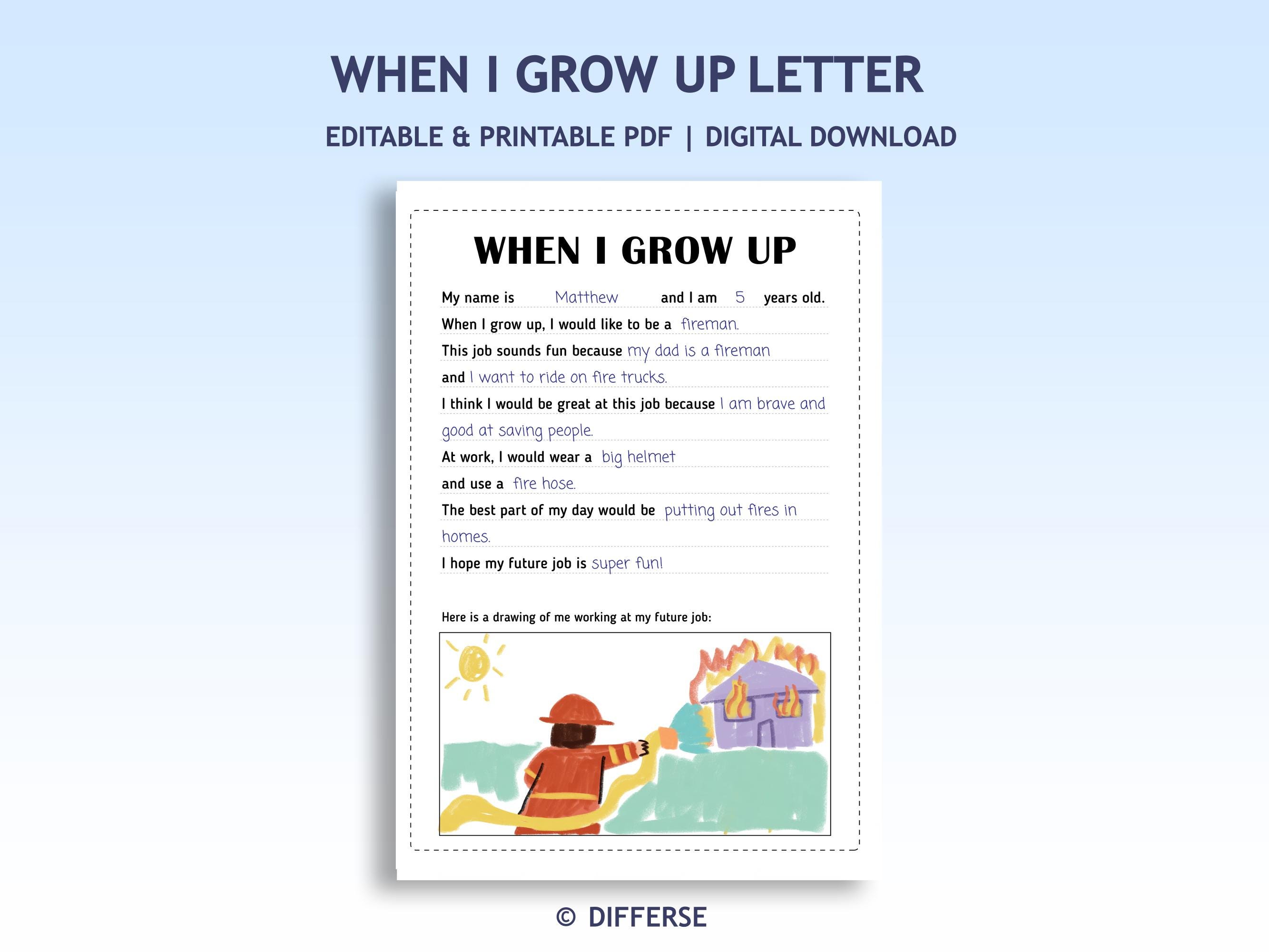 When I Grow up Template | Future Job Worksheet | Student Time Capsule ...