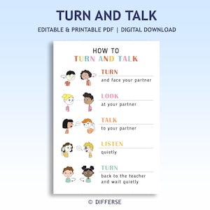 Turn and Talk Poster | Turn and Talk Expectations | Partner Talk Anchor ...