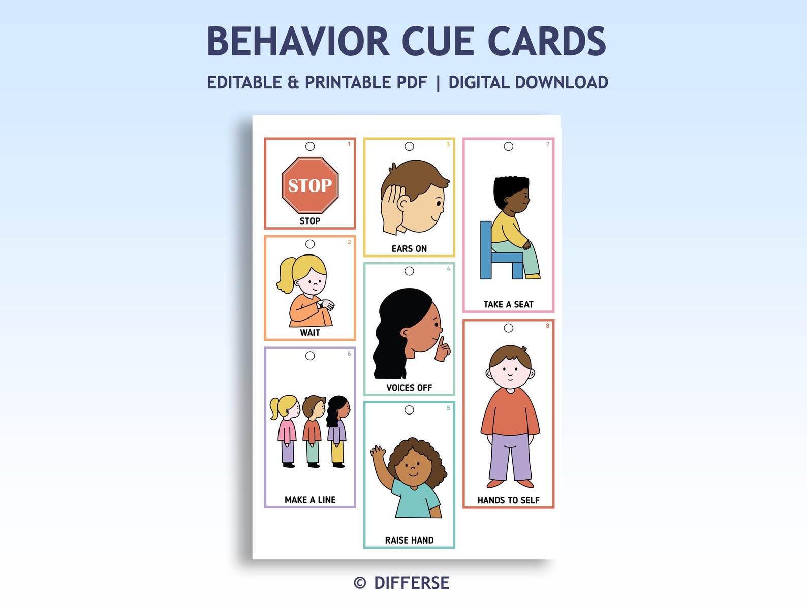 8 Visual Behavior Cue Cards | Behavior Visuals | Autism Behavior ...