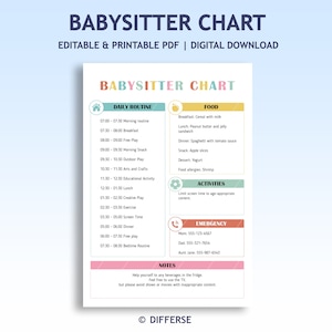 Babysitter Chart | Babysitter Schedule | Babysitter Information Sheet ...