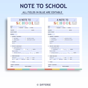 Note to School Template | School Note From Home | Excuse Note | Note ...